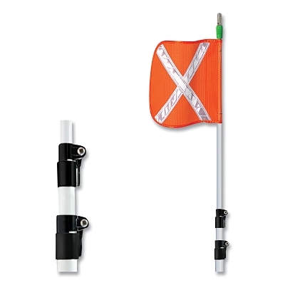 Warning Whips with Telescoping Pole, 16 in x 16 in Org Flag w/Refl Wh X ...