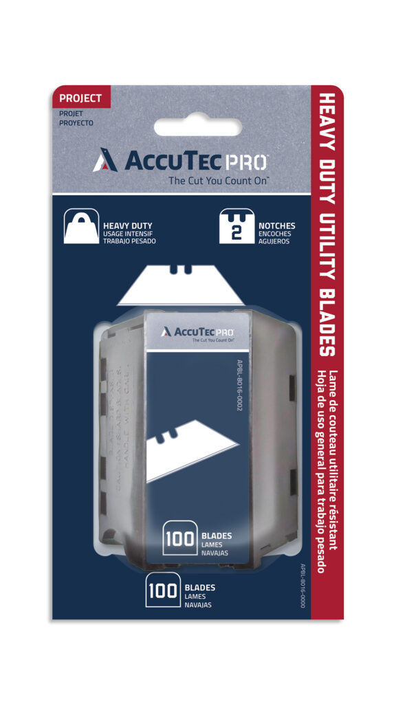 AccuTec PRO Heavy Duty 2-Notch Utility Blade, 100 Pack in a Dispenser ...